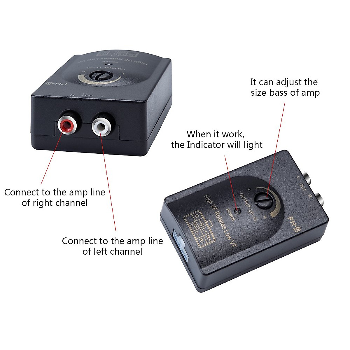 Mr. Ho Auto Car RCA High to Low 2-Channel Line Output Converter with Adjustable Subwoofer Level for Car Amplifier – Black