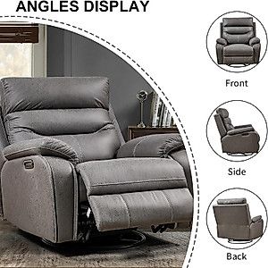 LAVHOME Electric Recliner Sofa,Dual OKIN Motor Rocking and 240 Degree Swivel Living Room, Nursery Glider Chair,with USB Port & Power Adjustable Headrest,Home Theater Seating, XL, Gray