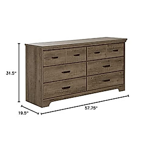 South Shore Versa 6-Drawer Double Dresser, Weathered Oak