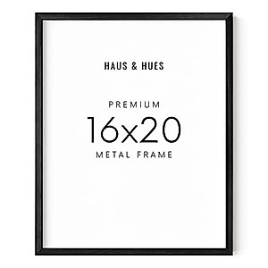 HAUS AND HUES Black Metal Picture Frame, 16x20 inches, Premium Quality, Wall Mount, Picture Frame for Wall, Modern Style, Black