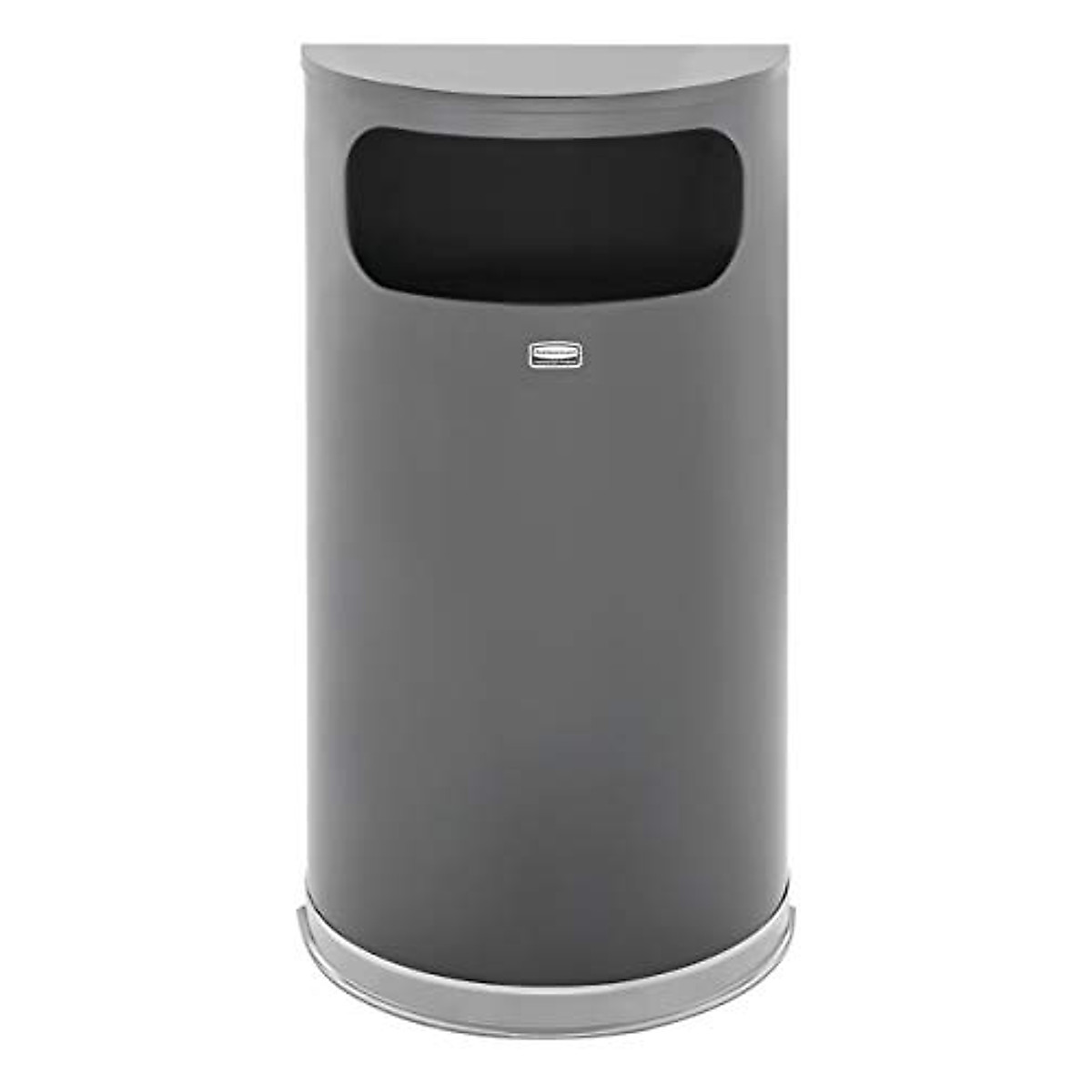 Rubbermaid Commercial Products Half-Round Steel Trash Can, 9-Gallons, Anthracite, Side Opening Indoor/Outdoor Garbage Can for Lobby/Office/School/Restaurant