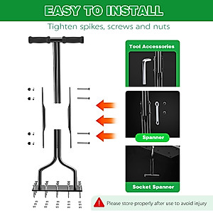 vanpein Lawn Aerator Spike Manual Tool with 15 Iron Spikes, Garden Grass Aeration Tools Hand Air Aerator & Clean Tool for Aerating Lawns & Yard Care, Loosening Soil, 36”