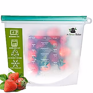Reusable Silicone Food Storage Bag, Freezer Safe and Leakproof with Hermetic Lid, Plastic Free Food Grade Storage Bag for Marinate Food/Liquid/Sandwich/Fruits/Cereal/Meat