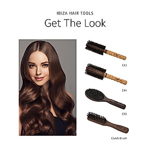 Ibiza Hair Round Boar Bristle Brush (EX5-80mm) | Lightweight with Reinforced Bristles & Cork Handle | Ideal for Loose Curls & Big Volume | Adds Texture & Shine for Medium to Long Styles