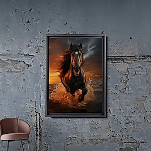 Majestic Black Stallion Galloping In The Clouds, Black Horse On Salt Flats, Canvas Print, Black Horse Print, Black Horse Wall Art, Canvas, Art Print