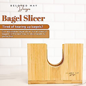 Bagel Slicer for Small and Large Bagels - Adjustable Bagel Cutter Slicer - Bamboo Muffin Slicer w/Minimalist Design - Easy to Use English Muffin & Mini Bagel Bamboo Bread Slicer