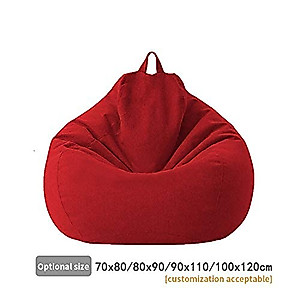 KODENG Large Small Lazy Sofas Cover Chairs Without Filler Linen Cloth Lounger Seat Bean Bag Pouf Puff Couch Tatami Living Room Beanbags (70x80cm)