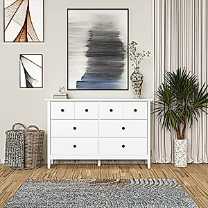 LYNSOM Dresser for Bedroom, Modern White Dresser with Deep Drawers, 6 Drawer Double Dresser with Black Knobs and Solid Wood Legs