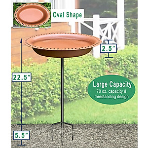 Eazielife Outdoor Bird Bath Lightweight Garden Birdbaths Freestanding Supports Antique Birdfeeder Bowl with Metal Stake Base, 28 Inches Tall, Oval Brown (1 Pack)
