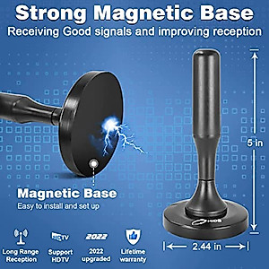 TV Antenna, Digital TV Antenna Indoor for Smart TV, 360° Reception & Strong Magnetic Base Digital HDTV Antenna, Long Range Reception- Support 4K 1080p Fire tv Stick and All TV's - 10ft Long Cables