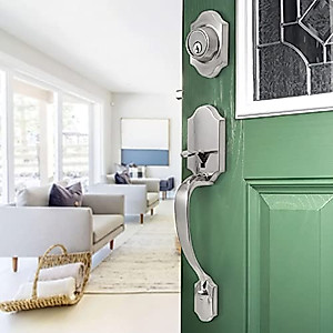 GUA OYH Front Door Handle Satin Nickel Door Lock Set with Single Cylinder Deadbolt and Door Knob Front Entry Handle Set (L36158-S-S121)