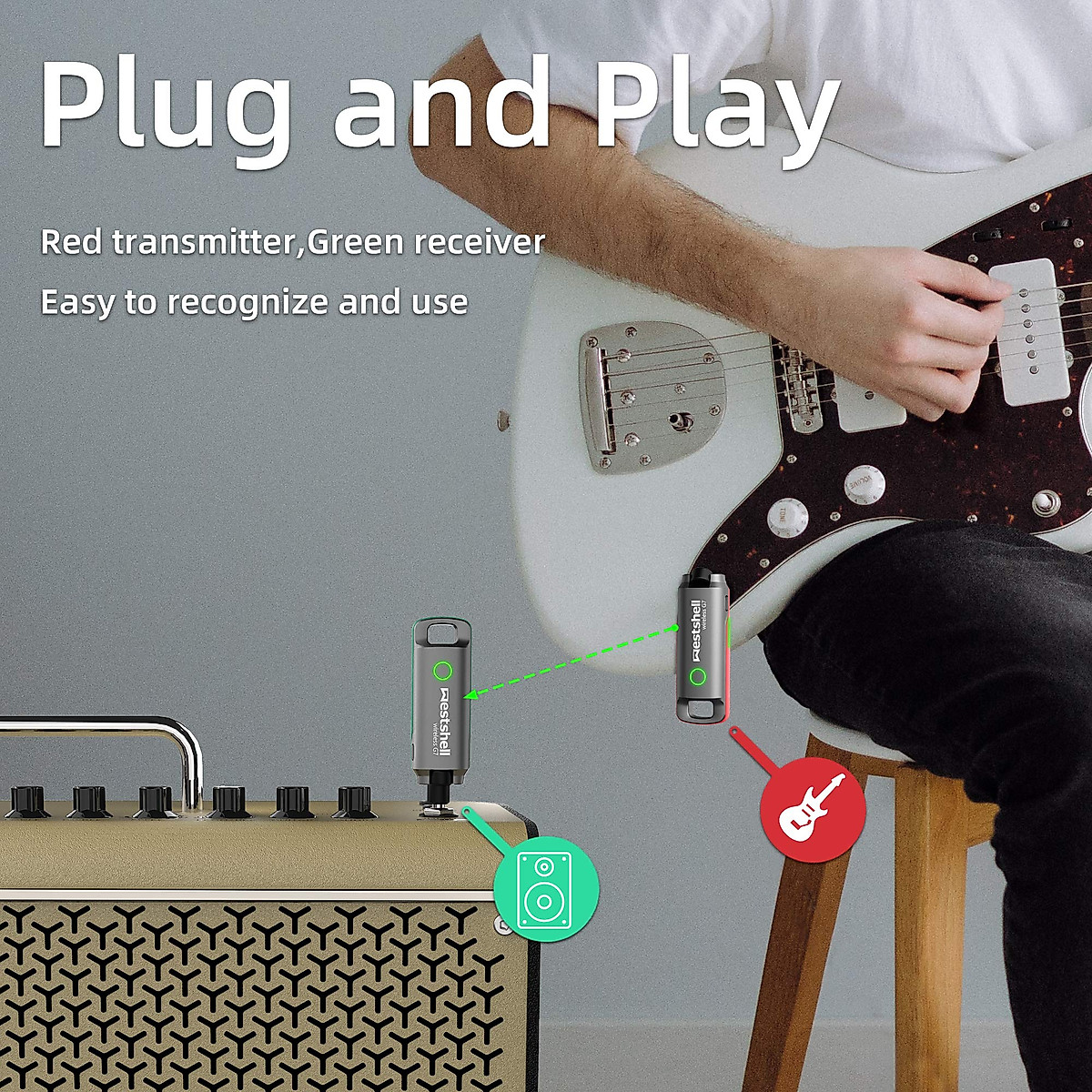 Westshell 1 Key to Switch Wireless Guitar System Wireless Guitar Transmitter Receiver for Electronic Instrument Guitar Amp Digital Electric Acoustic Bass Guitar Accessories