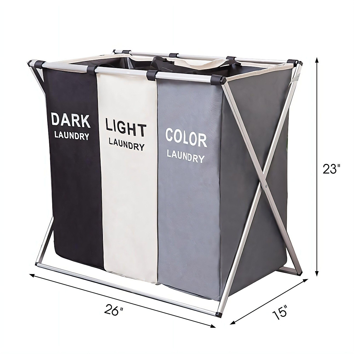 Timoau Laundry Basket - Waterproof Clothes Hamper with 3 Sections, Foldable Laundry Sorter Basket Bin w/Aluminum Frame, Laundry Hamper Ideal for Bathroom, Bedroom, Dorm