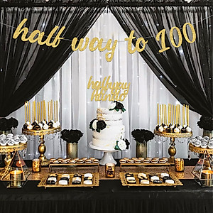 Funny 50th Birthday Decorations for Men Women, Half Way To 100 Banner Cake Topper Gold Fifty Birthday Party Supplies for Him or Her