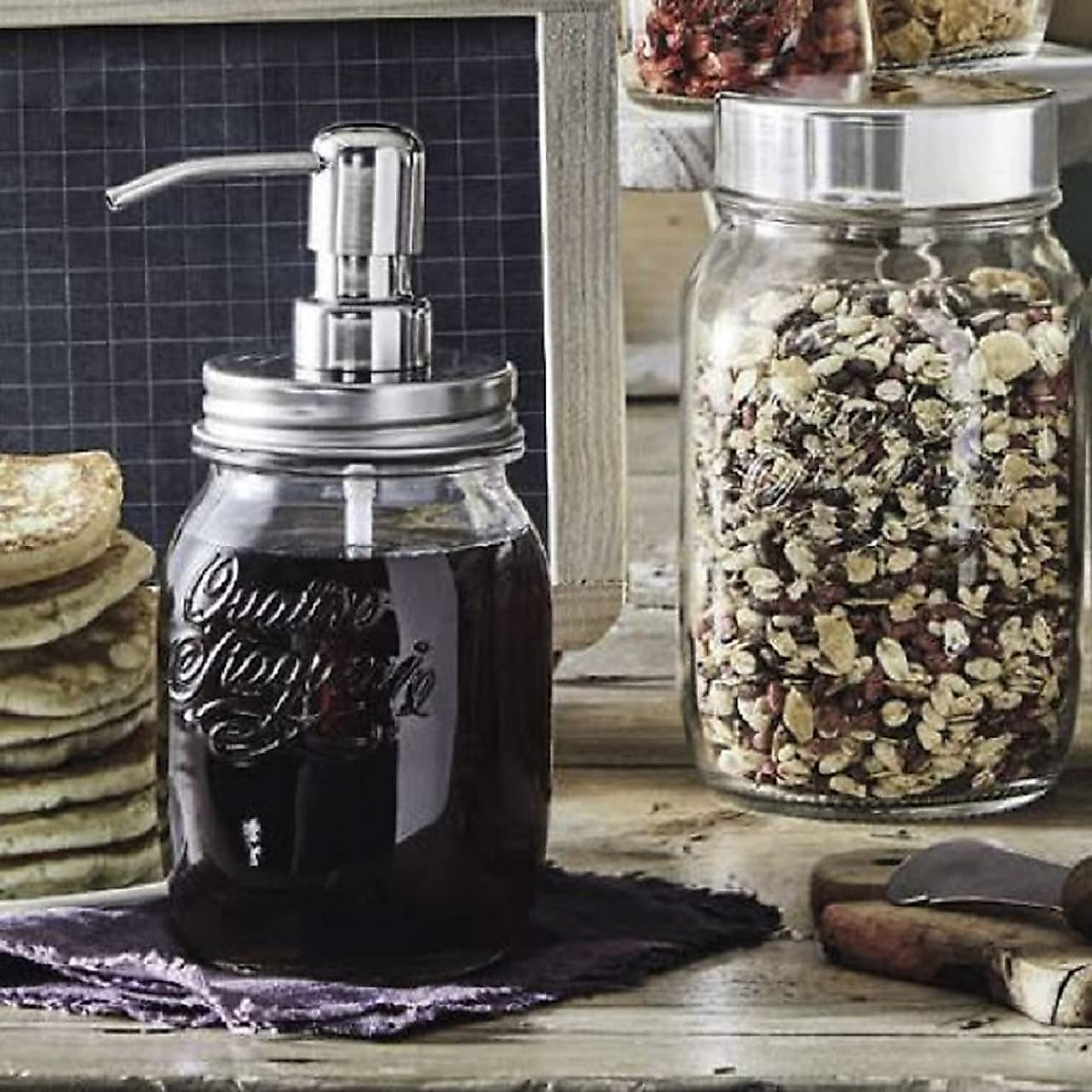 Bormioli Rocco Quattro Stagioni Jar with Stainless Steel Pump, Set of 12, 17 oz, Clear