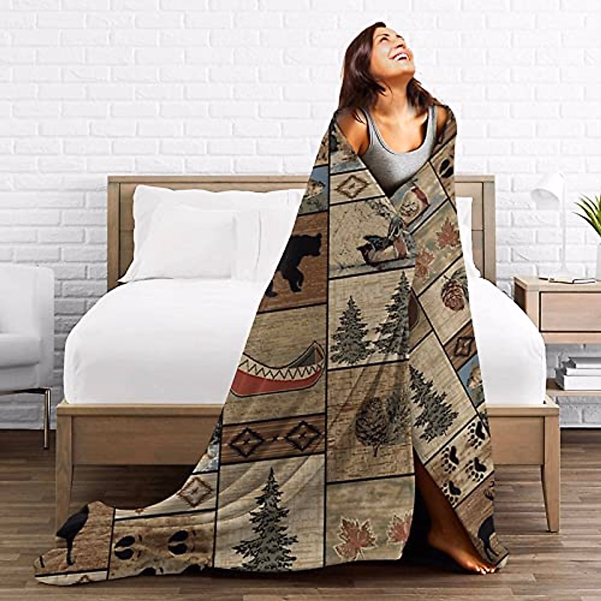 Rustic Cabin Wild Lodge Check Plaid Pattern Flannel Fluffy Full Fleece Throw Blanket Queen King Size Comforter Plush Soft Cozy Quilt Nursery Bedding Decor Bedroom Decorations Wearable