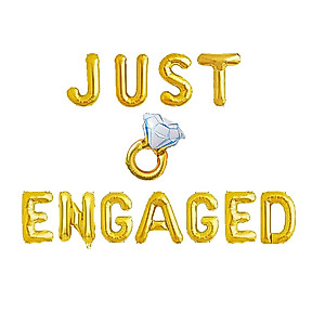Just Engaged Balloons, Gold Mylar Balloons Decors For Engagement / Wedding / Bchelorette / Bridal Shower Party Sign Supplies