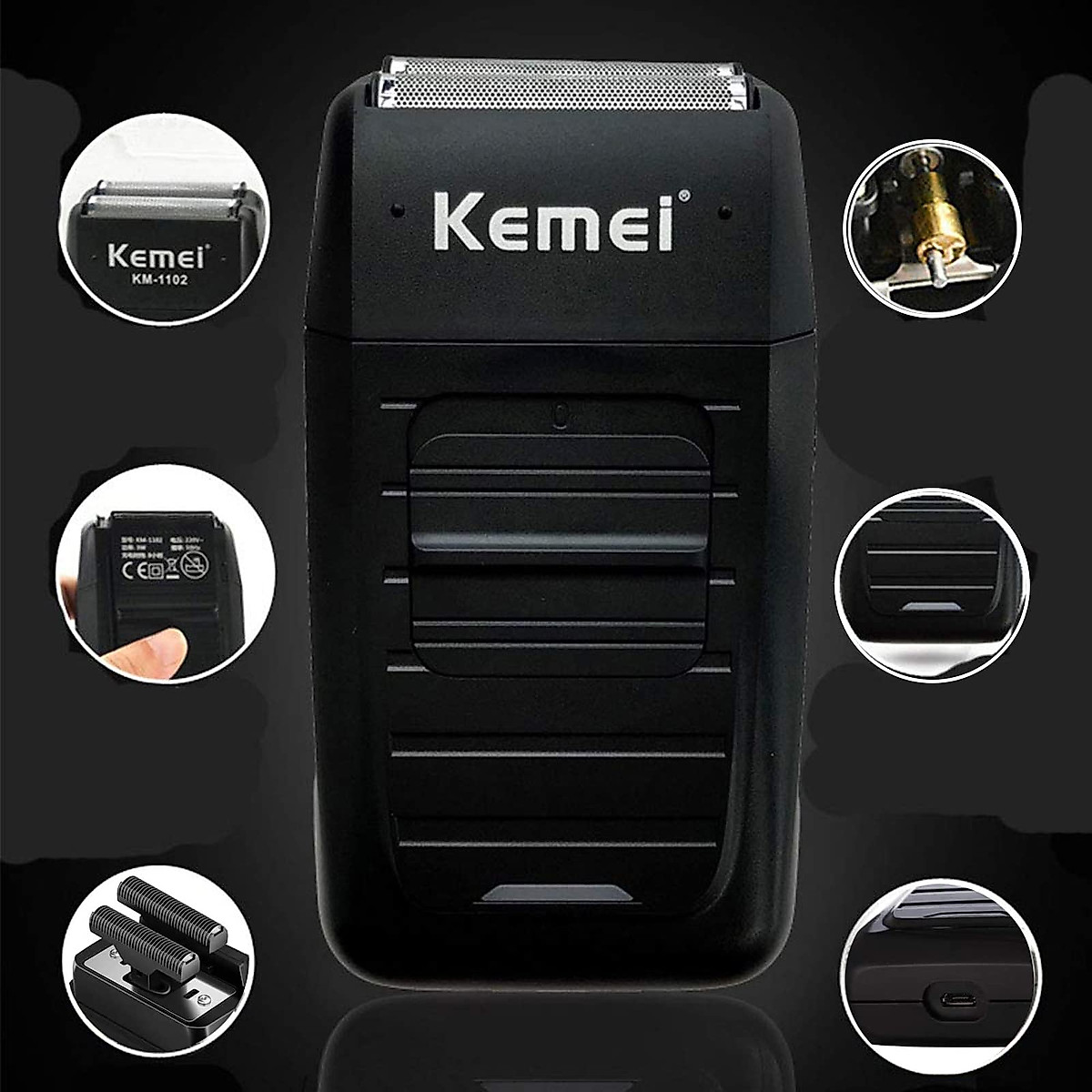 KEMEI Men's Reciprocating Cordless Razor Electric Rechargeable Razor Precision Beard Sideburn Trimmer Razors Twin Blade Multifunction Grooming Razor