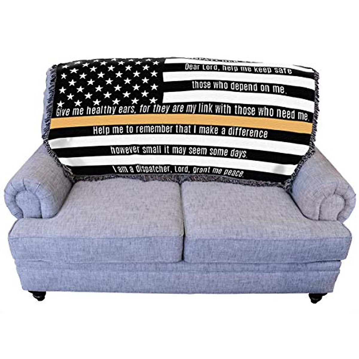 Police Department - Dispatcher's Protection Prayer - Yellow Thin Line American Flag Blanket - Gift Tapestry Throw for Back of Couch or Sofa - Woven from Cotton - Made in The USA (61x36)