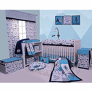 Bacati Woodlands Boys Cotton Activity Gym with Mat, Aqua/Navy/Grey