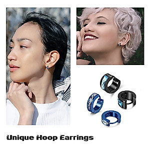 Jovivi 4 Pairs Mens Womens Stainless Steel Fashionable Multi-style Set Luxury Blue Hinge Snap Huggie Hoop Earrings 18G