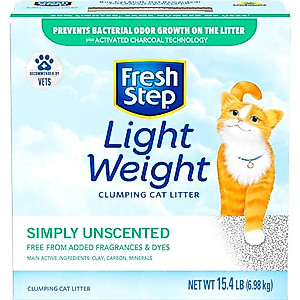 Fresh Step Simply Unscented Light Weight Clumping Litter, Fresh Step Unscented Cat Litter With Activated Charcoal Technology, 15.4 lb. Box