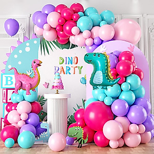 Dinosaur Balloons Arch Garland Kit,Hot Pink Blue Purple Balloon Garland Kit with Dinosaur Foil Balloons for Jungle Safari Dinosaur Themed Party Baby Shower Decorations Supplies Kids Boys