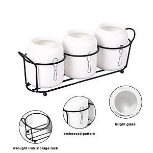 CLOTHUP Ceramic Silverware Caddy, Utensil Caddy with Metal Holder, Countertop Silverware Utensil Organizer Holder, Knives Spoons and Forks Utensil Organizer Holder for Kitchen and Party