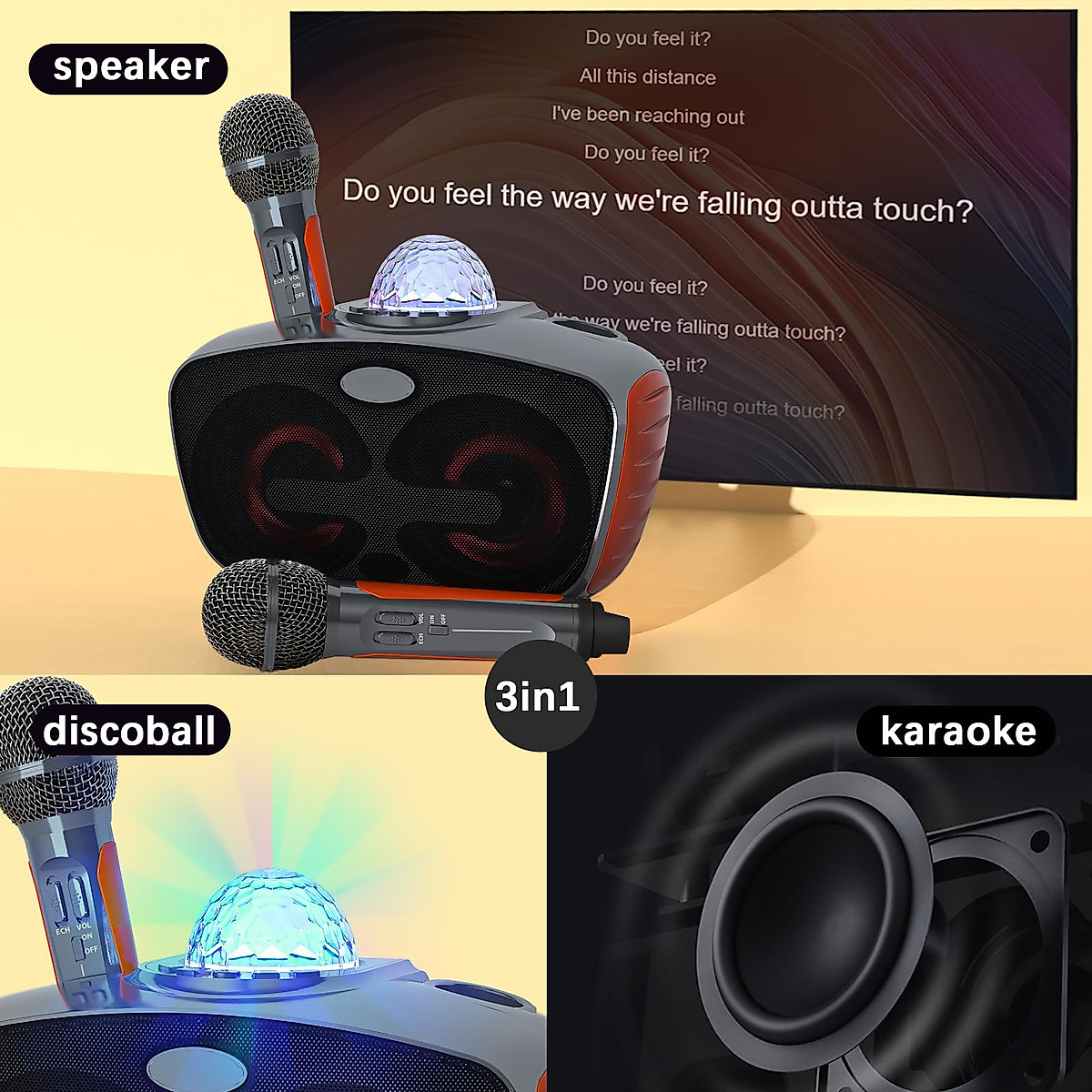 Portable Bluetooth Karaoke Machine with 2 Wireless Mics, SINWE PA Speaker with Disco Ball & Party Lights for Adults/Kids, Outdoor/Indoor Use. Perfect for Weddings, Churches, Picnics [Orange]