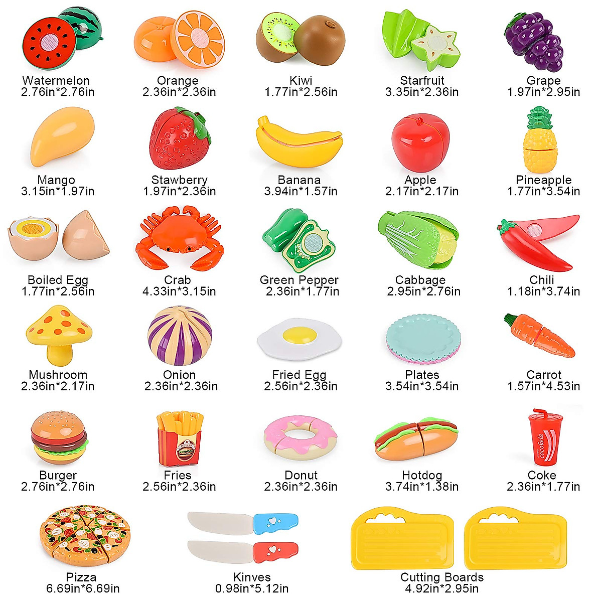 70PCS Pretend Play Food Sets for Kids Kitchen Toys Accessories Set BPA Free Plastic Pizza Toy Food Fruits and Vegetables Dishes Playset Christmas Birthday Gift Toys for Toddlers Boys Girls Storage Box