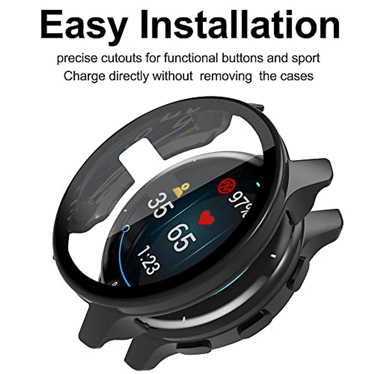 Acadeny venu 2 plus-case-2black Case with Tempered Glass Screen Protector Compatible for Garmin Plus, 9H Hardness 360 Degree All-Round Protective Ultra Thin PC Cover