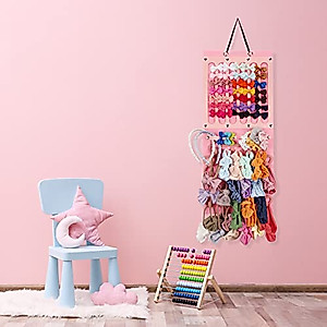 COSIFO Headband Holder Organizer for Baby Girl, Large Capacity Hair Bows Hanging Organizer, Bow Storage w/Heart-Shape Velvet Hangers for Girls Room, Door, Closet