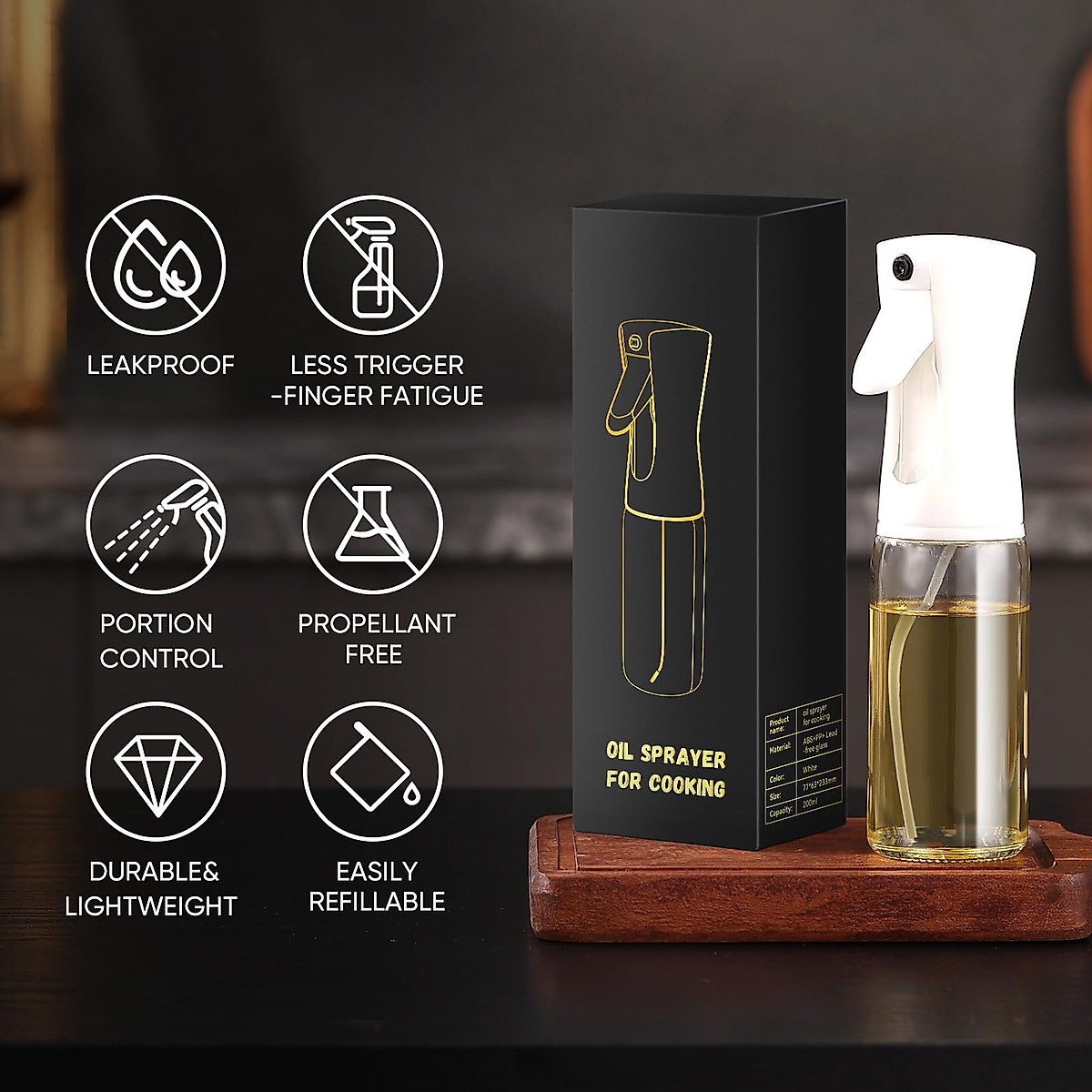 PUZMUG Oil Sprayer for Cooking - 200ml Glass Olive Oil Sprayer - Continuous Oil Spray Bottle with Portion Control - Olive Oil Dispenser Bottle - Oil Dispenser Bottle For Kitchen, Air Fryer, Salad, Bbq