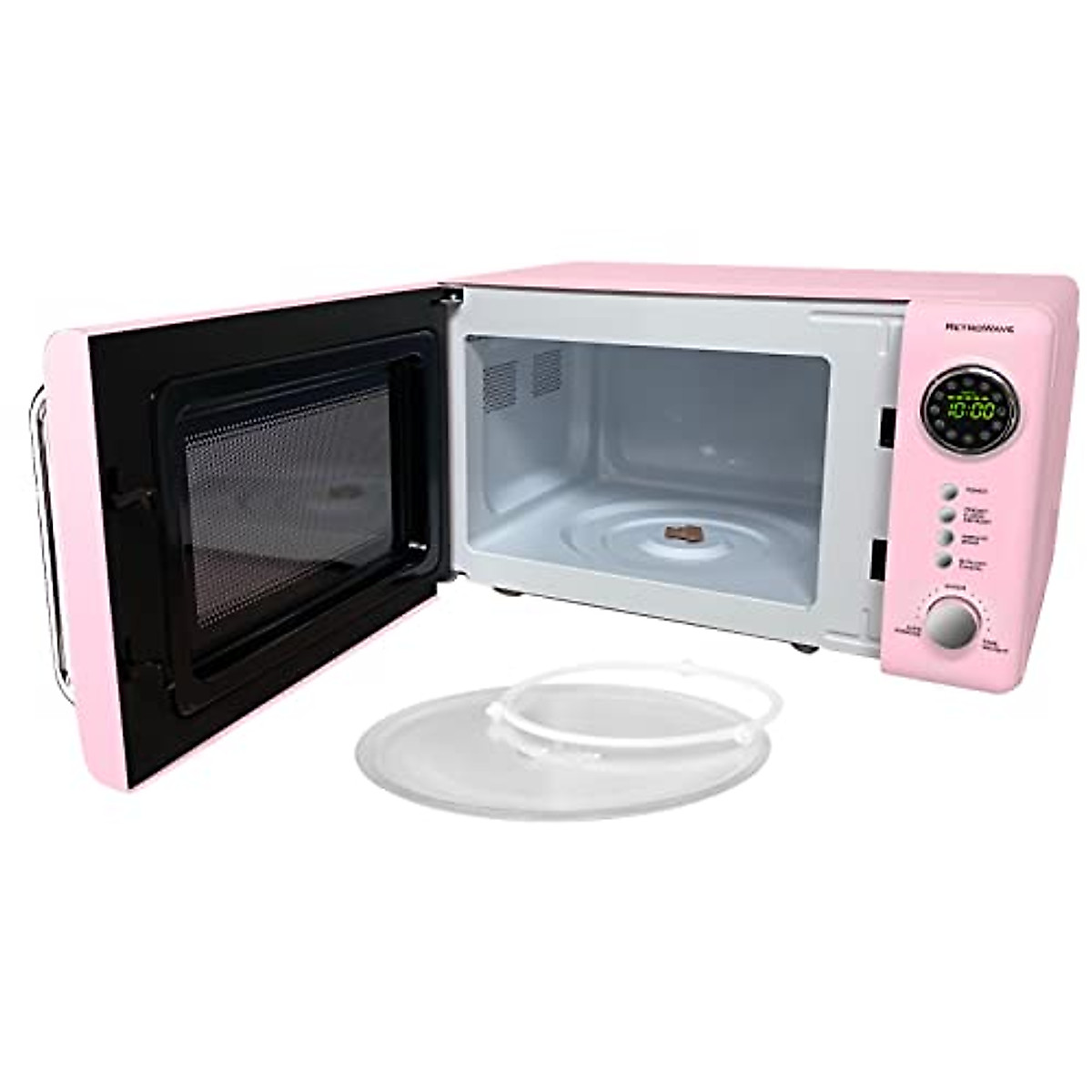 Nostalgia Retro Compact Countertop Microwave Oven, 0.7 Cu. Ft. 700-Watts with LED Digital Display, Child Lock, Easy Clean Interior, Pink