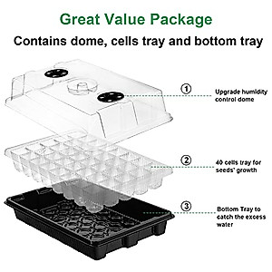 Youeon 6 Pack Seed Starter Tray with Adjustable Humidity Dome, Seed Starter Kit 240 Cells Total Tray, Garden Propagator Set with Planter Labels and Seedling Tools, Seedling Tray Kits, Black
