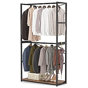Tribesigns Free Standing Closet Organizer, Garment Clothes Racks with Storage Shelf and Double Hanging Rod, Metal Heavy Duty Wardrobe Closet Storage Clothing Shelving for Hanging Clothes