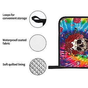 4 Piece Oven Glove and Pot Holder,Greatful Dead Tie Dye Design,Heat Resistant Oven Glove and Pot Holder,Can Be Used for Cooking and Grilling Gold One Size