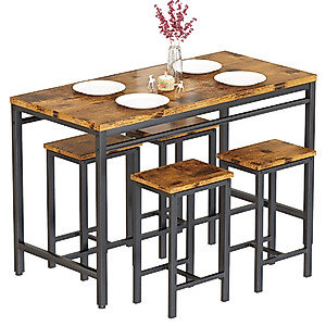AWQM 5 Piece Bar Table Set, Modern Counter Height Dining Table and Chairs Set for 4, Wood Kitchen Table and 4 Bar Stools for Small Spaces, Apartment, Pub, Dining Room (Rustic Brown)