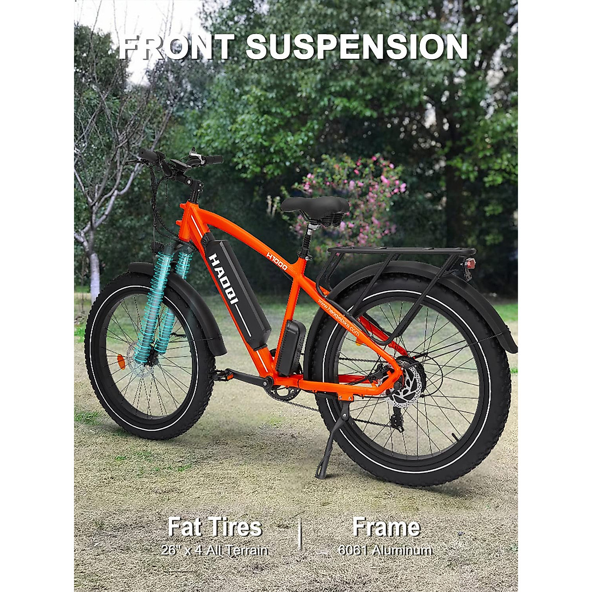 HAOQI Electric Bike for Adults, 26" x 4.0 Fat Tire Ebike, 750W Brushless Motor Mountain Bike with 48V 20AH Removable Battery, Electric Bicycle with 7 Speed to 28MPH