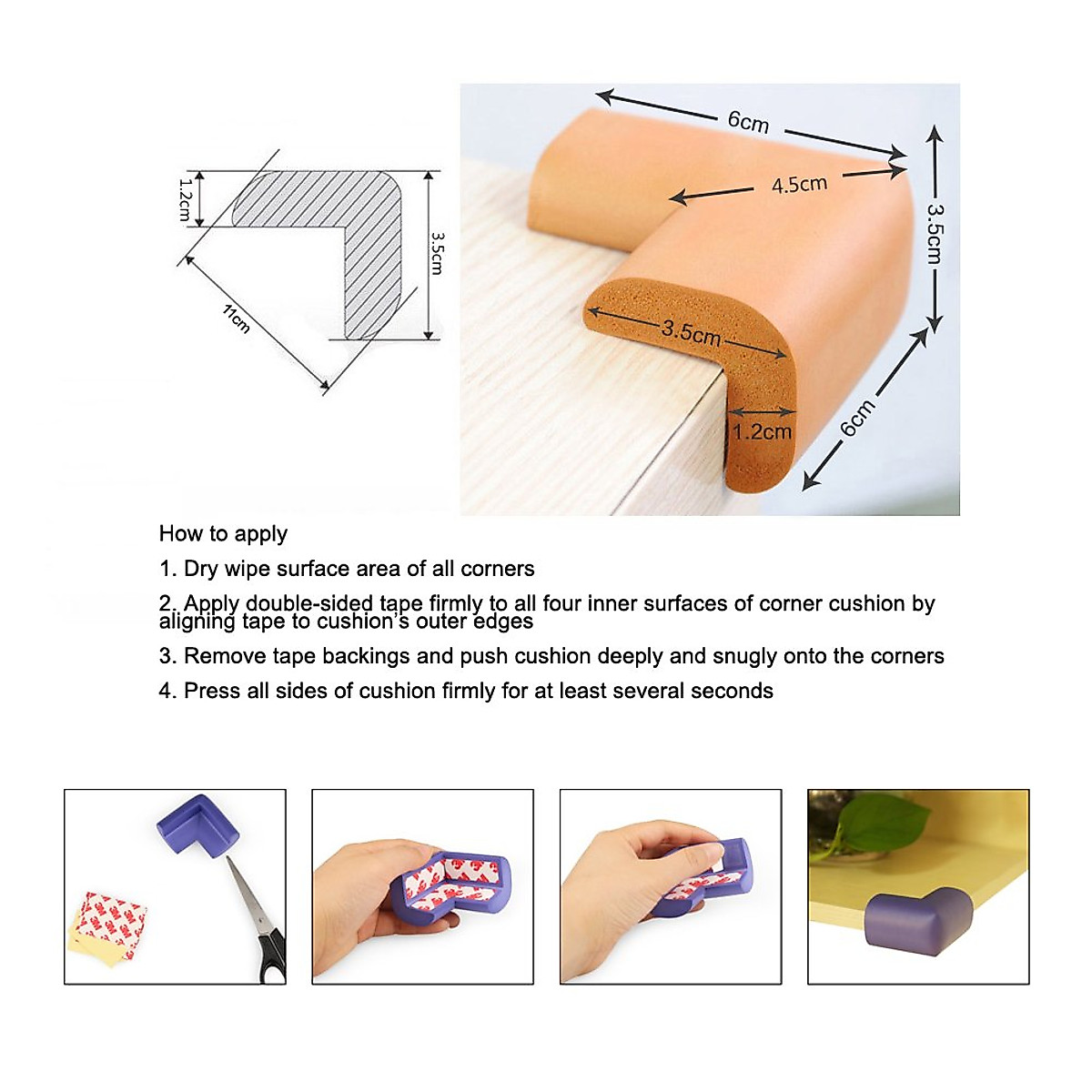 Elf Star 12 Pcs Extra Thick Premium High Density Furniture Table Edge & Corner Guard Baby Proofing Bumper Protector - Jumbo Size Value Pack Brown