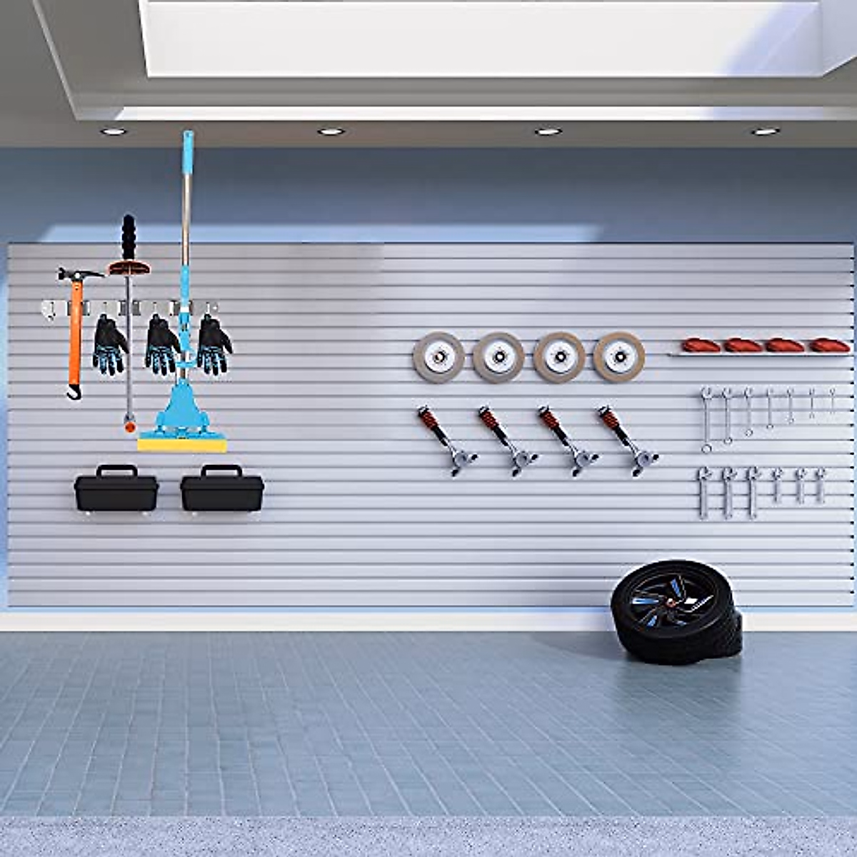 Gueryee Broom and Mop Holder Wall Mounted, Broom Hanger, Broom Organizer Wall Mount, Stainless Steel Broom Hook, Heavy Duty Broom Rack for Laundry Room, Garden, Garage, Bathroom(3 Racks 4 Hooks)