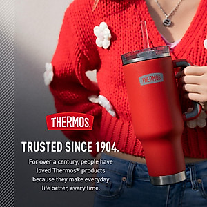 THERMOS Stainless Steel Cup Holder Mug - 40 Ounce, Alpine Green - Insulated Tumbler with Lid and Straw, Plus Leak-Resistant Slide Lock