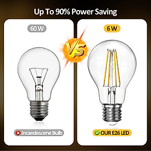 CRIRY Dimmable LED Light Bulbs 60W Equivalent, 6W 2700K Warm Soft White Light LED Bulbs, A19 LED Bulb 60W Clear Glass Antique Bulb for Living Room Bedroom Outdoor, 750LM, CRI85, E26 Base, 6 Packs