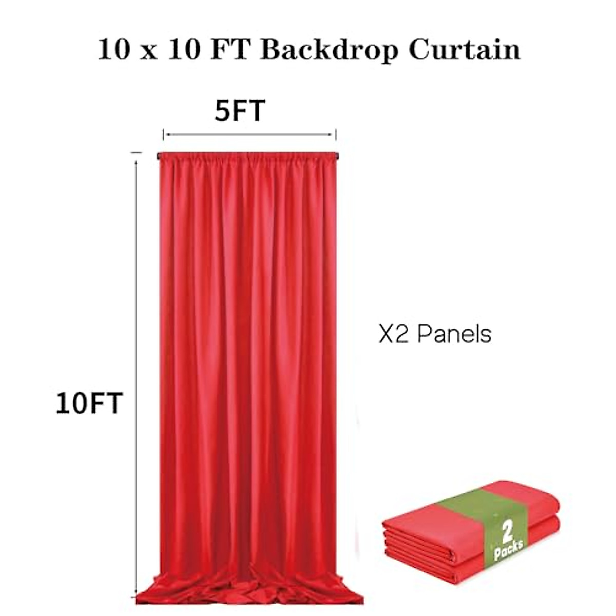 10x10FT Red Backdrop Curtains for Party, 2 Panels 5x10FT Thick Polyester Backdrop Drapes, Wrinkle Resistant Photography Background Drapes for Wedding Birthday Home Decoration