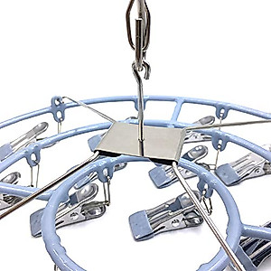 Stainless Steel Clothe Drying Rack Laundry Drip Hanger 24 Clip Metal Clothespins Round Underwear Lingerie Sock Hat Boot Large Heavy Duty Portable Indoor Outdoor Baby Wet and Dry Dryer (24 Round)