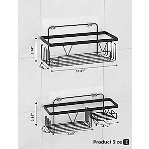 2-Pack Shower Caddy with Hooks Adhesive Shelf Shower Organizer Bathtub Storage Accessories, No Drilling Wall Mounted Stainless Steel Shower Shelves for Inside Shower for Bathtub and Kitchen, Black