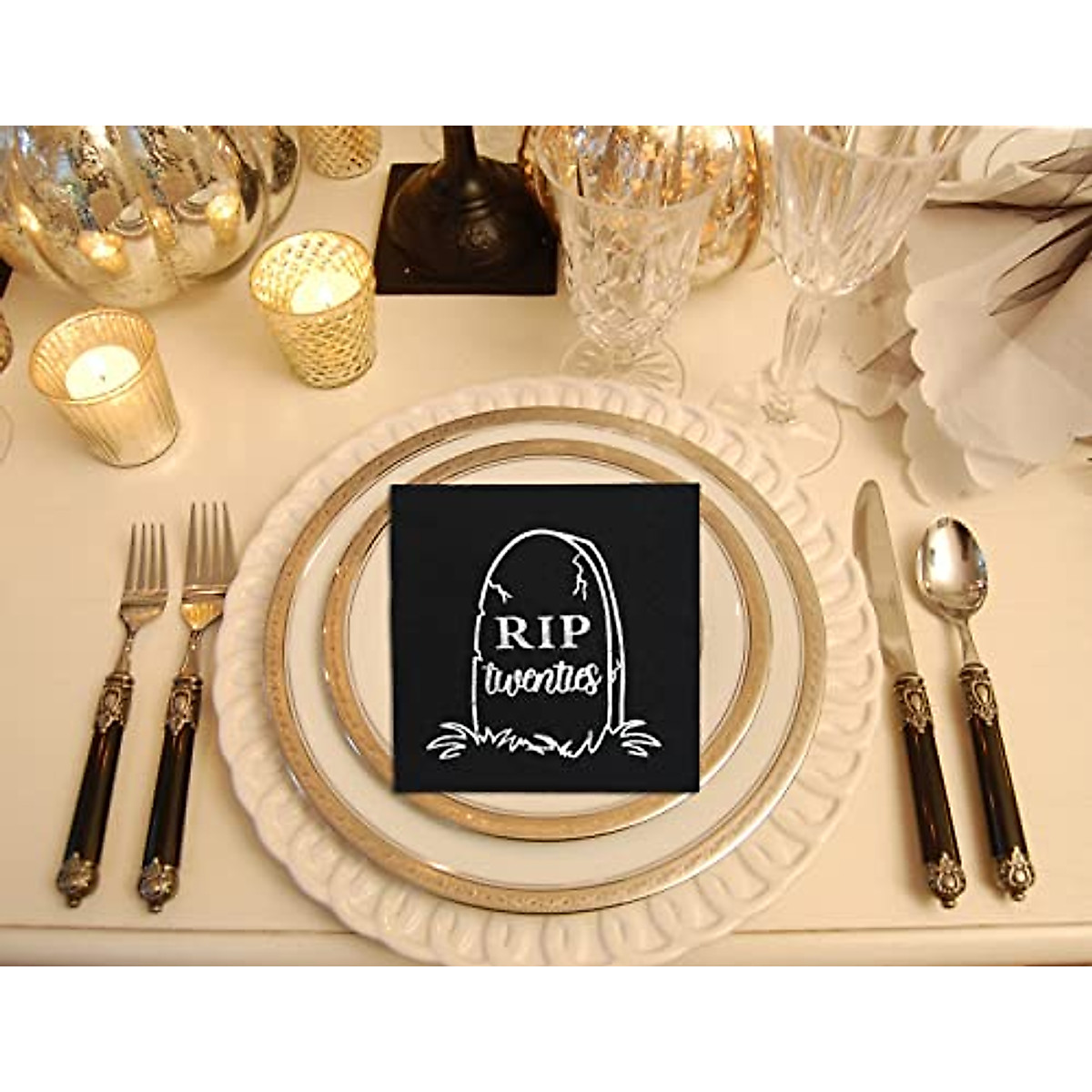 RIP Twenties Napkins,Death to My 20s Napkins, 30th Birthday Napkins,RIP to My 20s Birthday Decorations,Death to My 20s Birthday Decorations,30th Birthday Party Supplies(5 x 5 In, Silver Foil, 50-Pack)