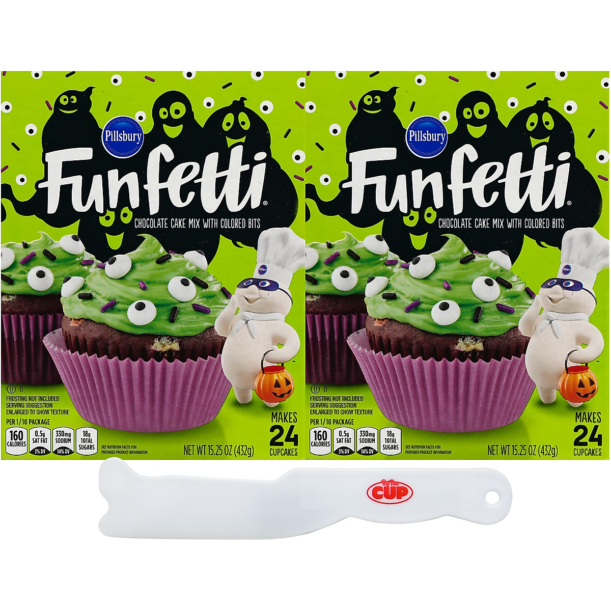 Pillsbury Funfetti Slime Cake Mix with Candy Bits, 15.25 oz Box (Pack of 2) with By The Cup Spatula Knife