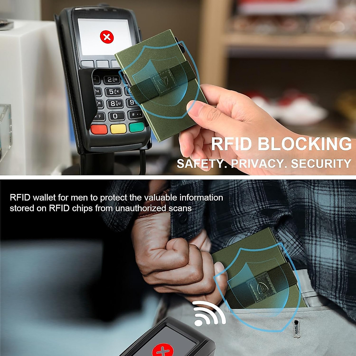 TOYFID Slim Wallet for Men, Minimalist Wallet for Men,Pop Up Wallet, Metal Wallet, RFID Blocking Mens Wallets with Expandable Backplate & Cash Band, Holds 12+ Cards Plus Cash, Green