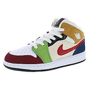 Nike Air Jordan 1 Mid GS White/Gym Red-Black DR6957 100 (us_Footwear_Size_System, Big_Kid, Men, Numeric, Medium, Numeric_4)